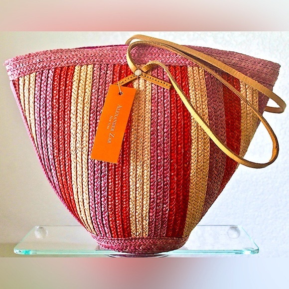 ALEXANDER ZAR | Bags | Alexander Zar New York Straw Bucket Purse Lilac ...